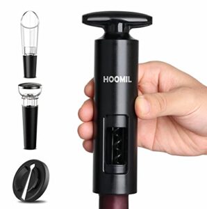 hoomil wine opener, multifunctional 4-piece set, manual bottle opener/corkscrew, vacuum stopper, pourer spout and foil cutter