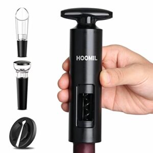 HOOMIL Wine Opener, Multifunctional 4-Piece Set, Manual Bottle Opener/Corkscrew, Vacuum Stopper, Pourer Spout and Foil Cutter