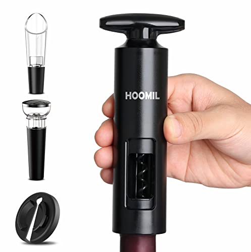 HOOMIL Wine Opener, Multifunctional 4-Piece Set, Manual Bottle Opener/Corkscrew, Vacuum Stopper, Pourer Spout and Foil Cutter