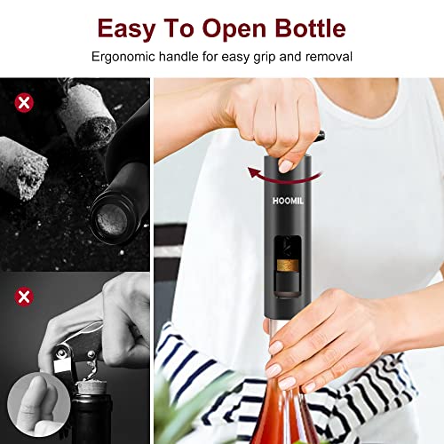 HOOMIL Wine Opener, Multifunctional 4-Piece Set, Manual Bottle Opener/Corkscrew, Vacuum Stopper, Pourer Spout and Foil Cutter