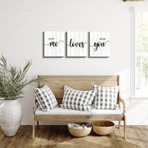 Creoate Wrapped Canvas Art - All of Me Loves All of You Wall Decor, Print Quote Artwork Bedroom Above Bed Home Decoration, Minimalist Wall Art, White, Small but Cute, 8x12 Inch x3pcs