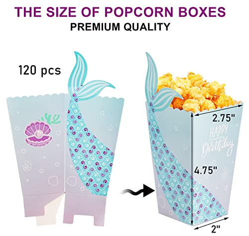 Yesland 120 Pcs Popcorn Boxes, 4.75 Inches Tall Mini Blue Mermaid Popcorn Containers Boxes Open-Top Paper Popcorn Bags Individual Servings for Movie Theater Night, Carnival, Girl's Birthday