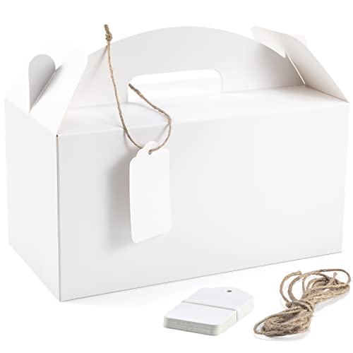 SOSFKIM Treat Boxes Large 24 Pack - Party Favor Boxes 8.5x 5x 5.5inch with Twine & Tag - White Gable Goodie Boxes for Kids Birthday, Wedding Shower, Christmas