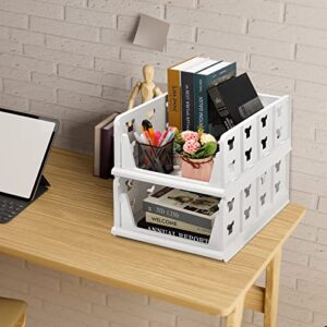 4 Pack Plastic Drawer Organizer, Stackable Wardrobe Storage Box, Foldable Clothes Shelf Baskets, Folding Containers Bins Cubes, Perfect for Kitchen, Office, Bedroom & Bathrooms (White)