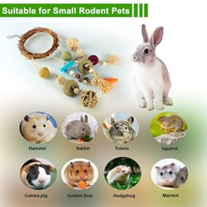 Small Pet Bunny Chew Toys, Bunny Cage Hanging Chew Toys, Handmade Rattan Ring Toys with All Natural Snacks for Bunnies Chinchillas Hamsters Guinea Pigs Teeth Grinding Exercise and Fun