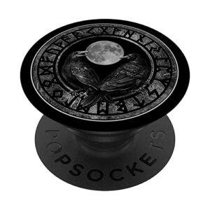 odin's ravens full moon huginn and muninn rune pagan viking popsockets swappable popgrip