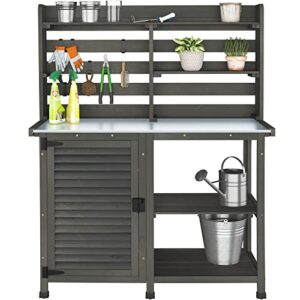 gdlf potting bench table large garden outdoor work bench metal tabletop workstation with storage cabinet shelf dark grey