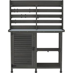 GDLF Potting Bench Table Large Garden Outdoor Work Bench Metal Tabletop Workstation with Storage Cabinet Shelf Dark Grey