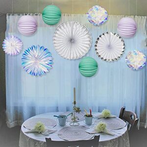 Iridescent Party Decorations Holographic Hanging Honeycomb Ball Fan Pompom Decor for Wedding Baby Shower Anniversary Bridal Shower Bachelorette Birthday Party Supplies