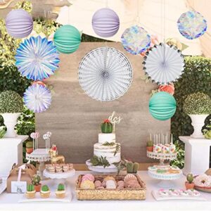 Iridescent Party Decorations Holographic Hanging Honeycomb Ball Fan Pompom Decor for Wedding Baby Shower Anniversary Bridal Shower Bachelorette Birthday Party Supplies