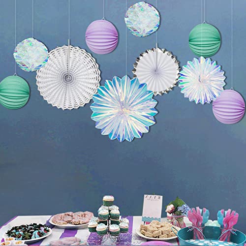 Iridescent Party Decorations Holographic Hanging Honeycomb Ball Fan Pompom Decor for Wedding Baby Shower Anniversary Bridal Shower Bachelorette Birthday Party Supplies