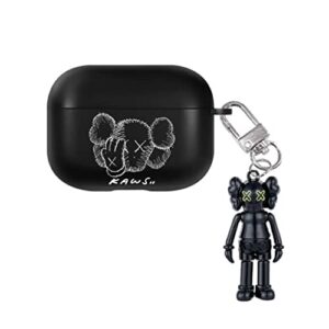 airpod pro frosted case, with keychain cute cartoon design shockproof skin protection accessories airpods pro cover. (pro yarn bear black)