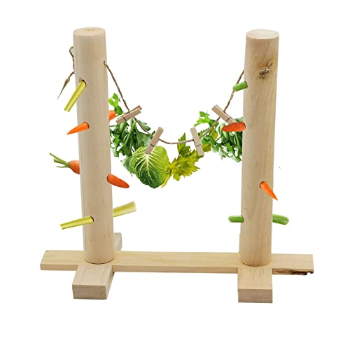 Hamiledyi Rabbit Feeding Rack, Bunny Wooden Hay Holder, Guinea Pig Standing Feeder,Vegetable Fruit Snacks Less Waste for Rabbit Chinchilla Guinea Pig