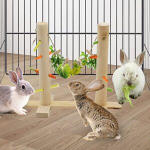 Hamiledyi Rabbit Feeding Rack, Bunny Wooden Hay Holder, Guinea Pig Standing Feeder,Vegetable Fruit Snacks Less Waste for Rabbit Chinchilla Guinea Pig