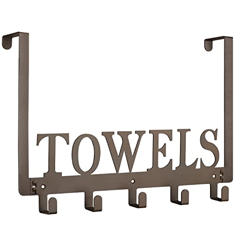 Towel Hooks for Bathroom Over the Door Hooks Wall Mount Towel Rack Towel Holder for Bathroom, Heavy Duty Robe Hooks Towel Hanger for Wall Metal Sandblasted Organizer for Towel Clothes Bag Robe(Coffee)