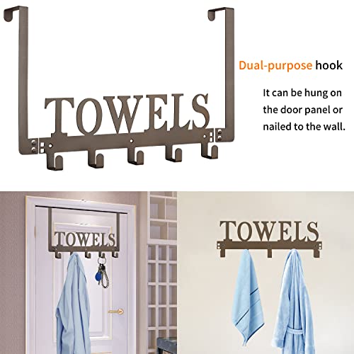 Towel Hooks for Bathroom Over the Door Hooks Wall Mount Towel Rack Towel Holder for Bathroom, Heavy Duty Robe Hooks Towel Hanger for Wall Metal Sandblasted Organizer for Towel Clothes Bag Robe(Coffee)