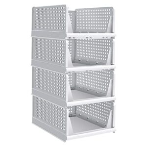 runskkert 4 pack stackable storage bins, plastic storage drawers for clothes, stackable storage drawers closet shelf organizer, closet organizers and storage (white, 4l)