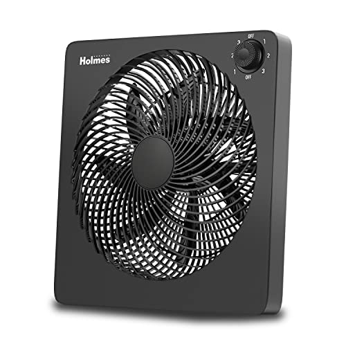 HOLMES 10" Personal Fan, Rechargeable Battery, 3 Speed Settings, Lightweight and Portable, USB Cable, Carrying Handle, Home and Office, Black Finish