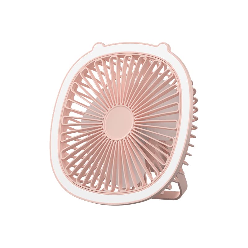 DEPOZA Rechargeable LED Desk Fan 7.5” USB Plug Table Fan with Hanging Hook Quiet 3 Speed Battery Operated for Tent Bedroom Office (Pink)