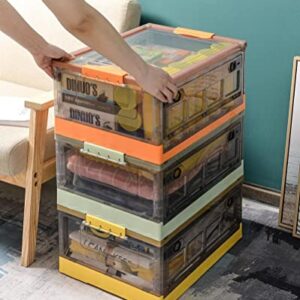 NA Research on Folding Book Storage Box Sorting Box Storage Box Pulley Large50L48.5cm*35cm*24cm Orange[Translucent]