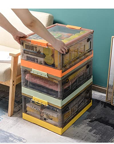 NA Research on Folding Book Storage Box Sorting Box Storage Box Pulley Large50L48.5cm*35cm*24cm Orange[Translucent]