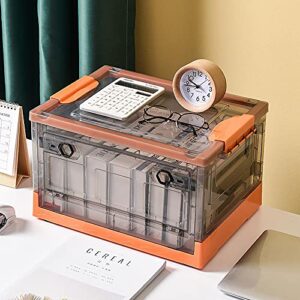 NA Research on Folding Book Storage Box Sorting Box Storage Box Pulley Large50L48.5cm*35cm*24cm Orange[Translucent]