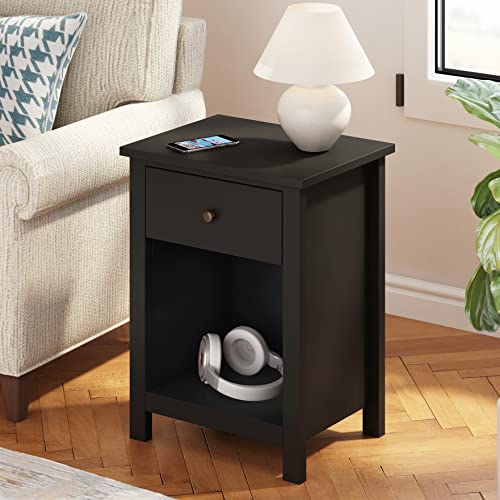 ChooChoo Nightstand Bedroom, Bedside Table with Drawer and Storage Cabinet, Black