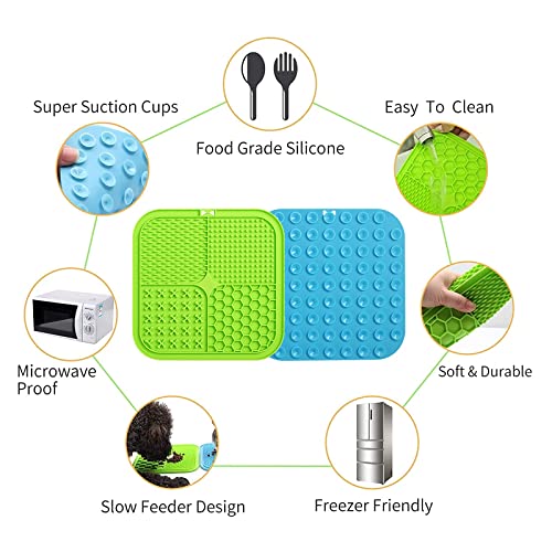 Ulmpp Dog Lick Mat with Suction Cups Dog Slow Feeders Dog Licking Mat Pet Mat Anxiety Relief Dog Cat Lick Training Licking Mat for Food, Yogurt, Peanut Butter Set of 2(Blue & Green)…