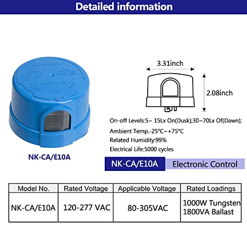 YXQ Photocell Sensor, NK-CA/E10A Auto On Off Photocell Switch, Twist Lock Photocell for LED Barn Light, Area Light, Street Light, Parking Lot Lights Dusk to Dawn Light Sensor, Blue