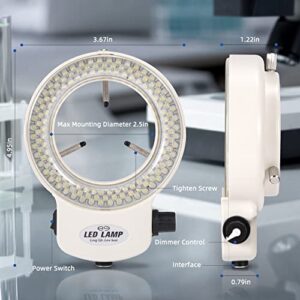 Annhua Microscope LED Ring Light with Dimmer Control, 144 LED Microscope Lamp Source Illuminator Adjustable for Stereo Microscope, Camera and Mini Lathe - White