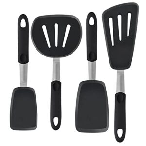 elyum silicone spatula 4 pack spatula set heat resistant kitchen utensils set flexible silicone turner rubber spatula for nonstick cookware for flipping eggs, steak, fish and more, black