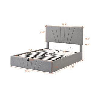 Harper & Bright Designs Full Bed with Storage Underneath, Upholstered Platform Bed with Lift Up Storage, Wooden Bed Frame with Tufted Headboard, No Box Spring Needed (Full Size, Gray)