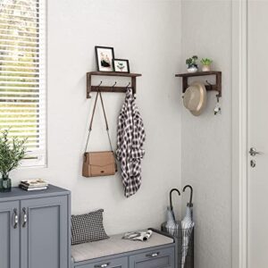 VERTORGAN Coat Hooks, Wood Rack Wall-Mounted, 31.5 Inch Entryway Shelf with 10 Hooks (Brown)