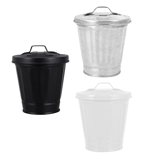 NUOBESTY 3pcs Mini Desktop Wastebasket with Lid Garbage Trash Can Metal Rubbish Bin with Lid Office Countertop Trash Can Mini Planter Pail for Garden Plants