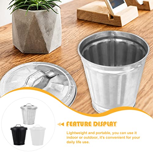 NUOBESTY 3pcs Mini Desktop Wastebasket with Lid Garbage Trash Can Metal Rubbish Bin with Lid Office Countertop Trash Can Mini Planter Pail for Garden Plants