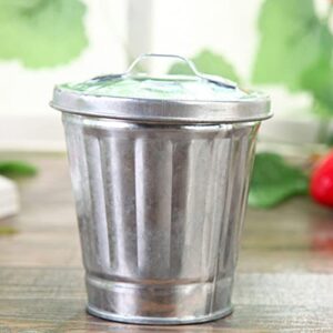 NUOBESTY 3pcs Mini Desktop Wastebasket with Lid Garbage Trash Can Metal Rubbish Bin with Lid Office Countertop Trash Can Mini Planter Pail for Garden Plants