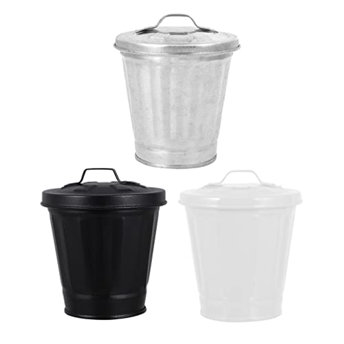 NUOBESTY 3pcs Mini Desktop Wastebasket with Lid Garbage Trash Can Metal Rubbish Bin with Lid Office Countertop Trash Can Mini Planter Pail for Garden Plants