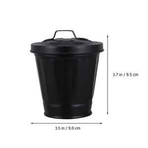 NUOBESTY 3pcs Mini Desktop Wastebasket with Lid Garbage Trash Can Metal Rubbish Bin with Lid Office Countertop Trash Can Mini Planter Pail for Garden Plants