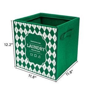 LUFOFOX Felt Fabric Bins,Set of 3,Collapsible Storage Bins with Handles,Foldable Storage Cubes for Shelves,Small Clothes Basket ,11.8"×11.8"×12.2" (Green)