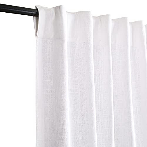 HOMIDATE Farmhouse Cotton Curtains 50"x84" – White in Khadi Textured with Tab top Style - Ideal for Window, Bathroom, and Living Room Décor