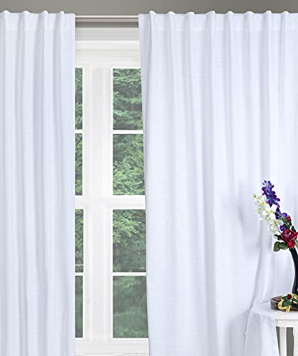 HOMIDATE Farmhouse Cotton Curtains 50"x84" – White in Khadi Textured with Tab top Style - Ideal for Window, Bathroom, and Living Room Décor