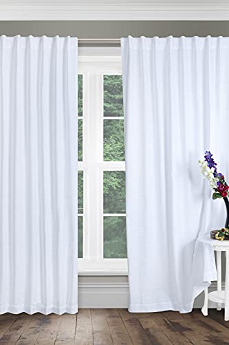 HOMIDATE Farmhouse Cotton Curtains 50"x84" – White in Khadi Textured with Tab top Style - Ideal for Window, Bathroom, and Living Room Décor