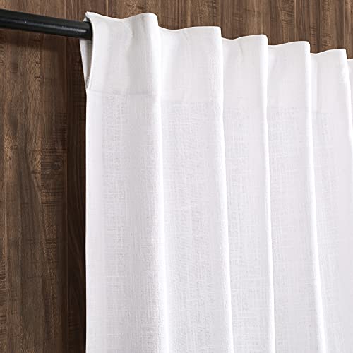 HOMIDATE Farmhouse Cotton Curtains 50"x84" – White in Khadi Textured with Tab top Style - Ideal for Window, Bathroom, and Living Room Décor