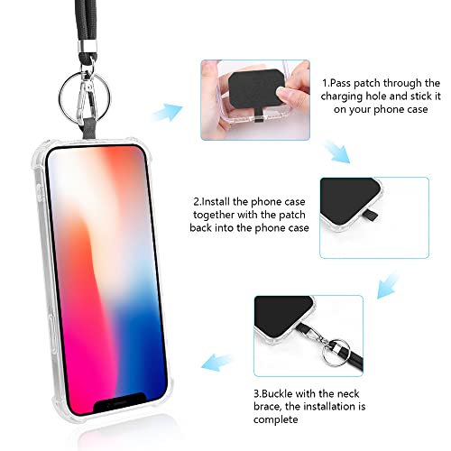 Cell Phone Lanyard, Adjustable Universal Crossbody Lanyard, Compatible with Every Mobile Phone, for Neck Strap Crossbody Strap Wrist Strap, with Keychain and 2 Patch, Black (L2US-3097699)