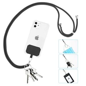 Cell Phone Lanyard, Adjustable Universal Crossbody Lanyard, Compatible with Every Mobile Phone, for Neck Strap Crossbody Strap Wrist Strap, with Keychain and 2 Patch, Black (L2US-3097699)