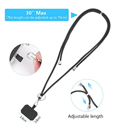 Cell Phone Lanyard, Adjustable Universal Crossbody Lanyard, Compatible with Every Mobile Phone, for Neck Strap Crossbody Strap Wrist Strap, with Keychain and 2 Patch, Black (L2US-3097699)