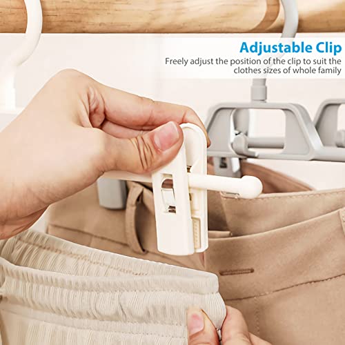 HANABASS 10Pcs Adjustable Clothes Hangers with Clips, Plastic Skirt Hangers, Stackable Pants Hangers, Adjustable Clip Pants Hanger for Kids or Adults Garments