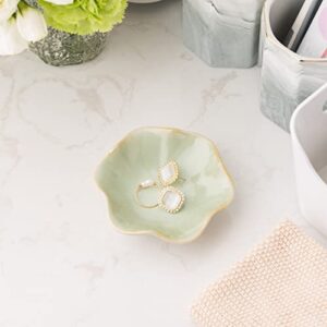 KIMRAMIC Jewelry Dish,Ceramic Trinket tray,small ring holder,Key Bowl,Home Decoration,Gifts for Friends Sisters Daughter Mother (light green)