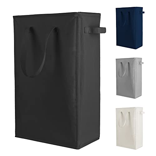 Odonata Slim Laundry Hamper Handles Collapsible Laundry Basket Thin Dirty Clothes Basket Narrow Laundry Bag Foldable Dirty Hamper 45L (Black)