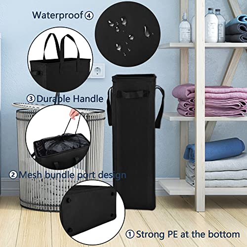 Odonata Slim Laundry Hamper Handles Collapsible Laundry Basket Thin Dirty Clothes Basket Narrow Laundry Bag Foldable Dirty Hamper 45L (Black)